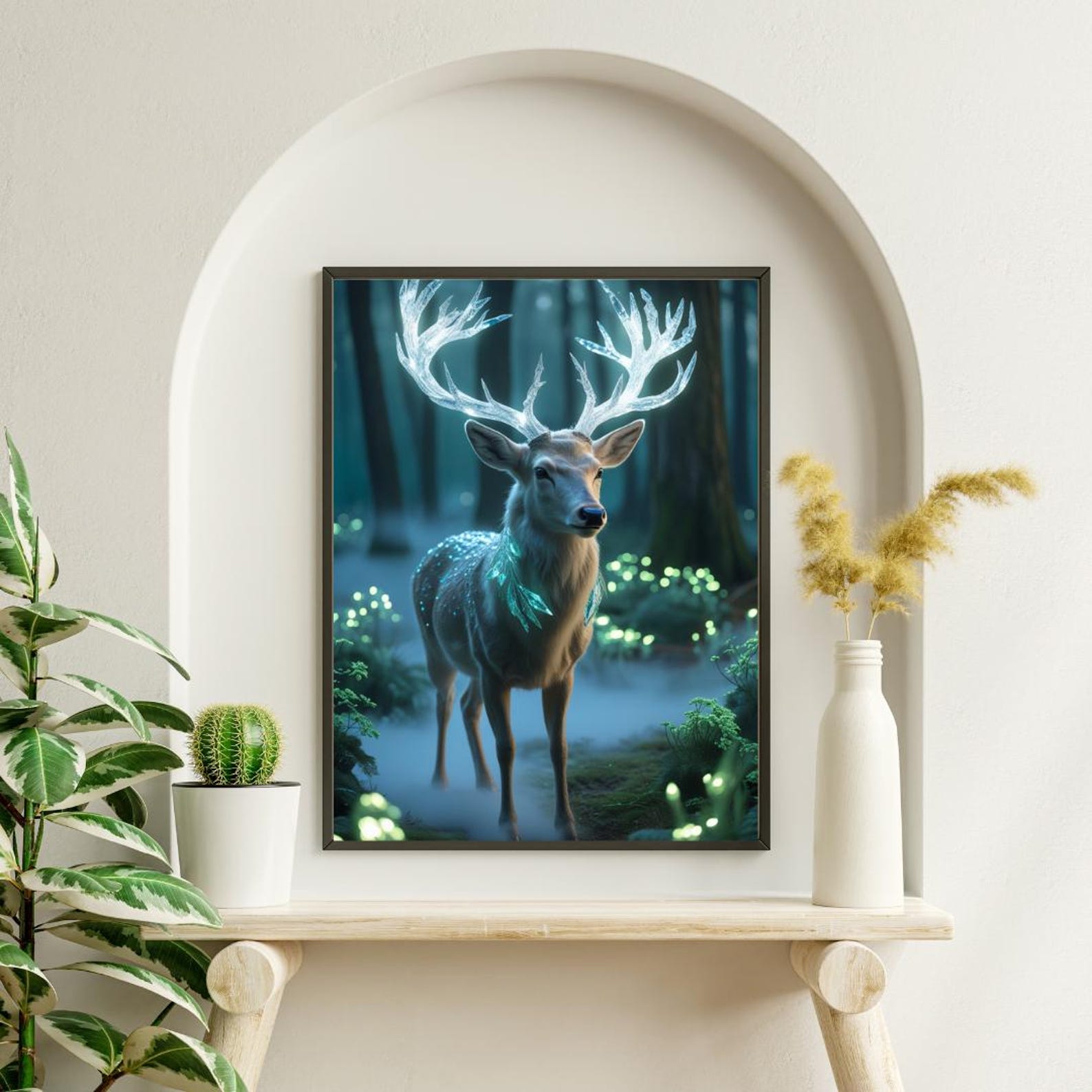Crystal Stag Art Print - Mystical Glowing Deer - Enchanted Forest Wall ...