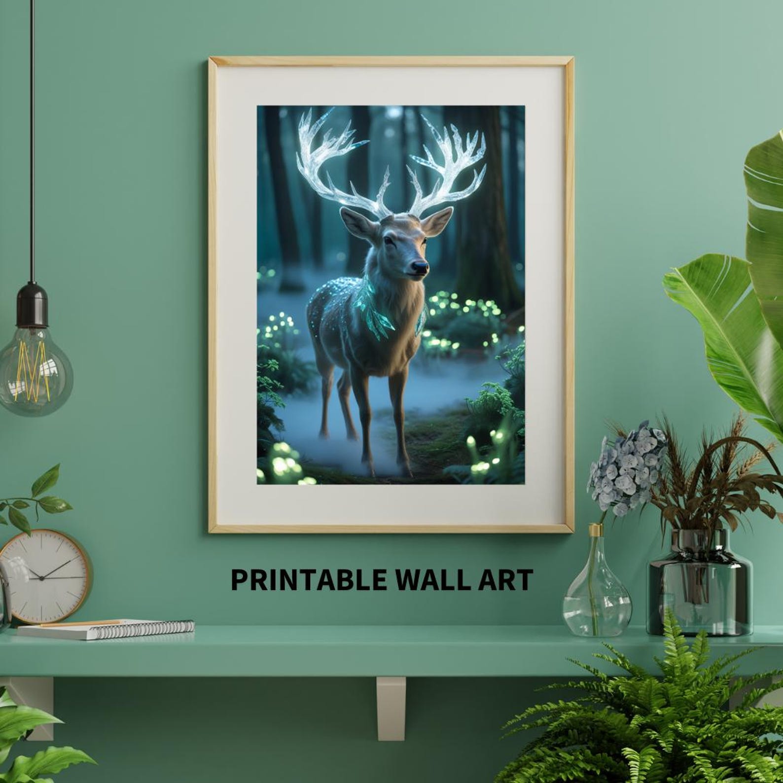Crystal Stag Art Print - Mystical Glowing Deer - Enchanted Forest Wall ...