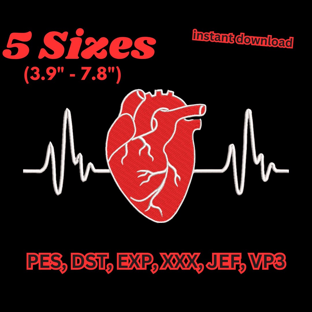 Realistic Heartbeat Embroidery Design - Heartbeat Embroidery Design ...
