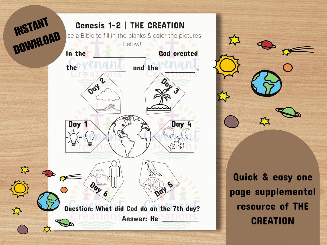 Bible THE CREATION Worksheet for Kids | Coloring | Christian Learning ...