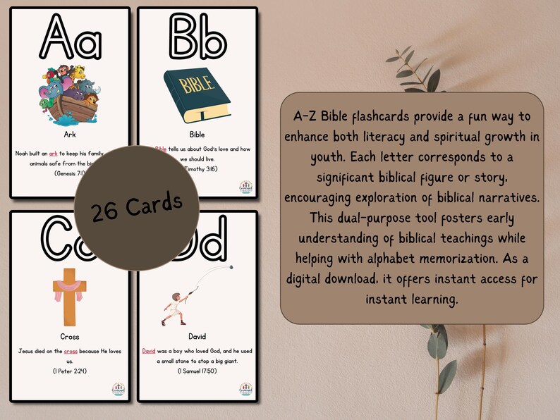 A-Z Bible Flashcards for Kids | Christian Alphabet Learning | Scripture ...
