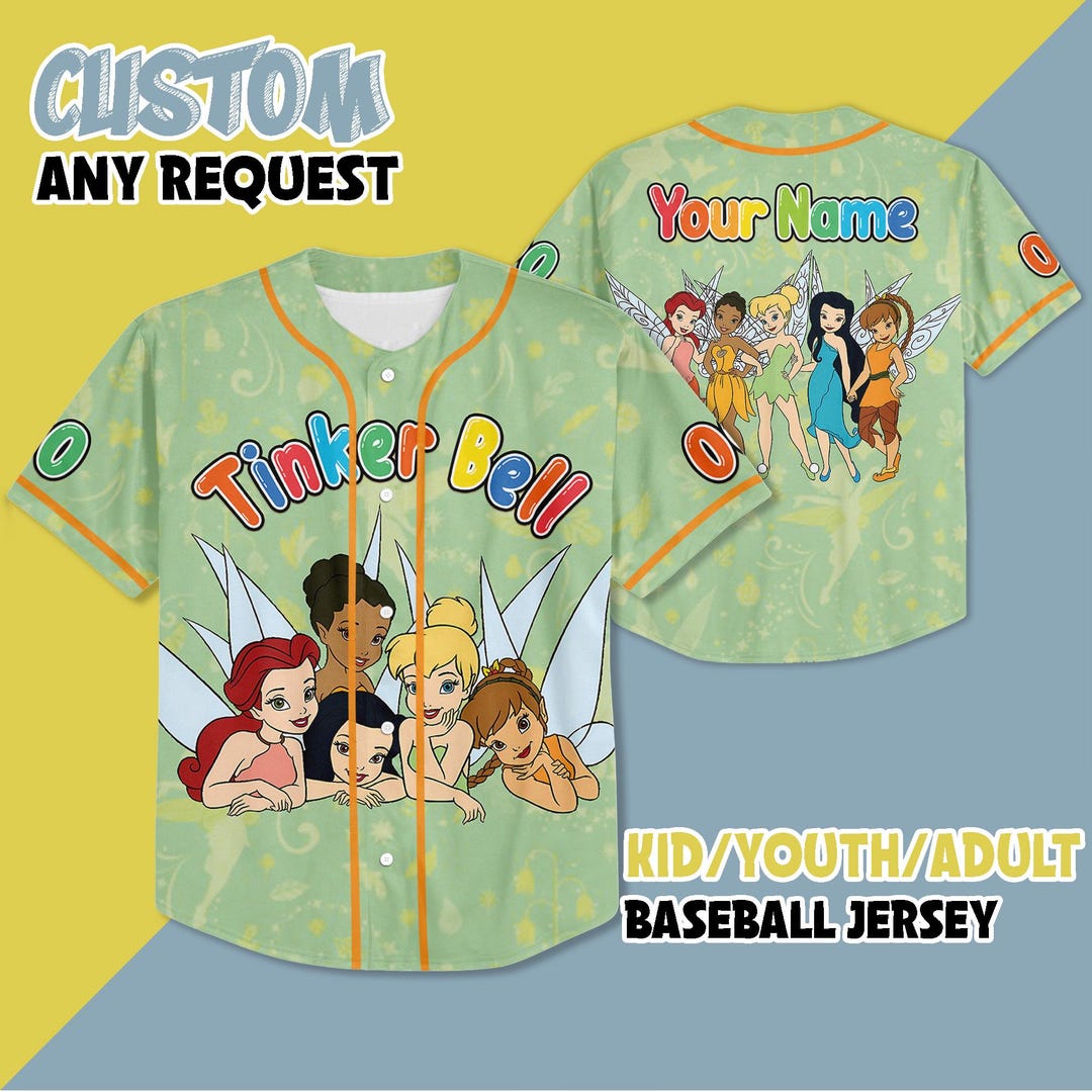Personalized Disney Tinkerbell Baseball Jersey, Custom Tinkerbell and ...