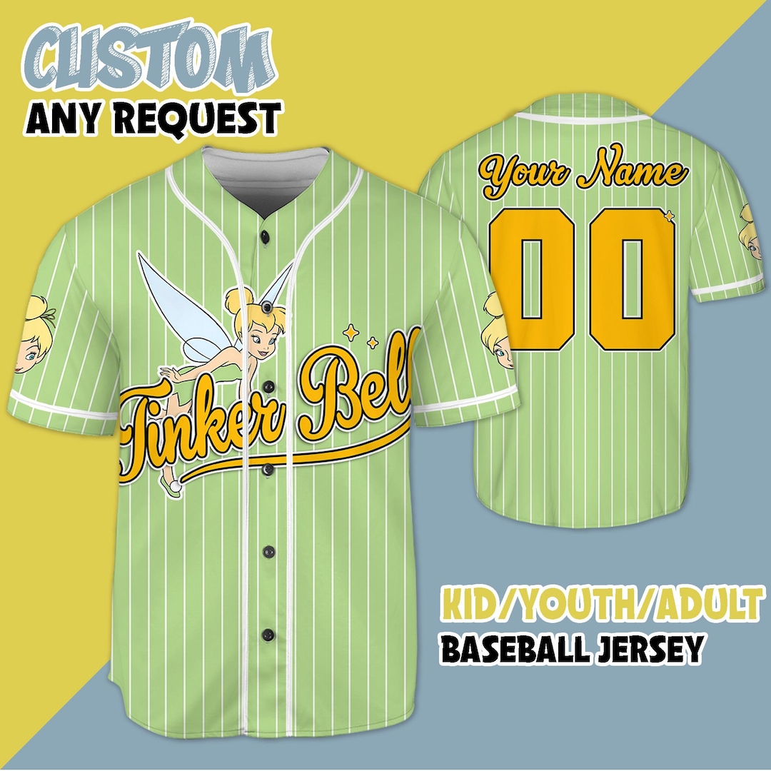 Personalized Disney Tinkerbell Baseball Jersey, Custom Tinkerbell ...
