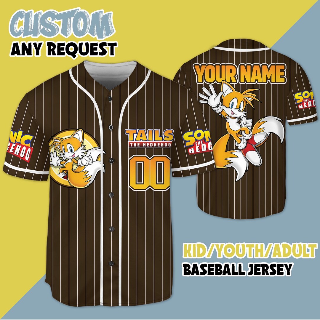 Personalized the Hedgehog Tails Baseball Jersey, Custom Tails Baseball ...