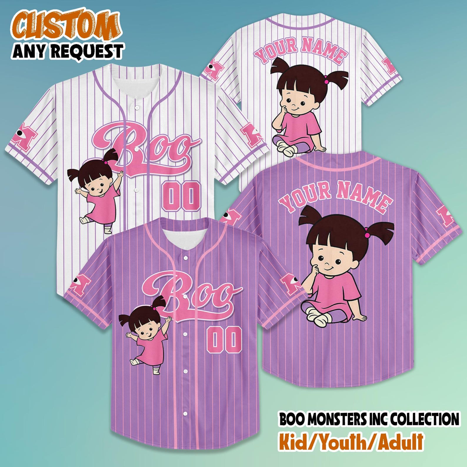 Personalized Boo Monsters Inc Baseball Jersey, Custom Boo Baseball ...