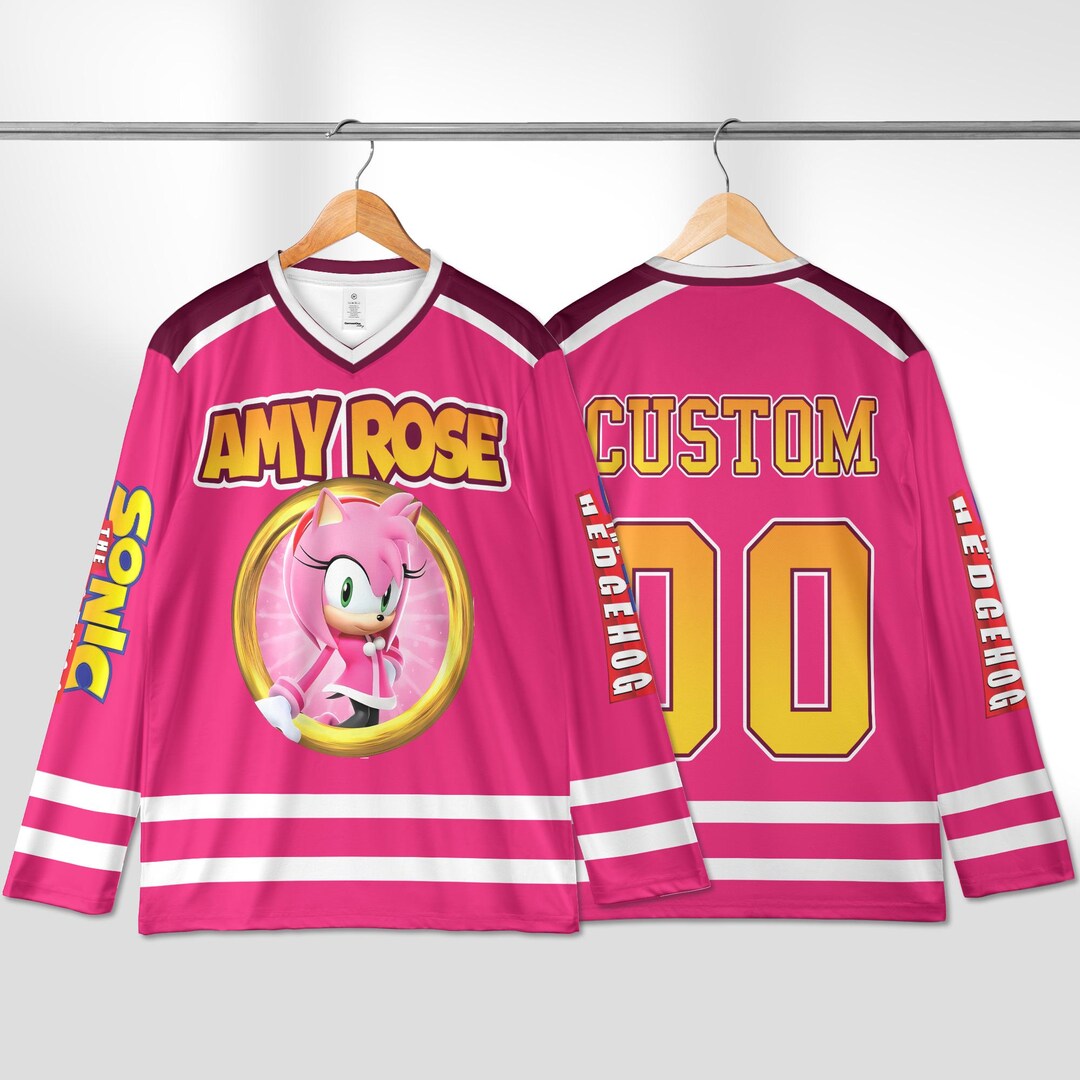 Personalized Amy Rose Hockey Jersey, Custom Sonic the Hedgehog Shirt ...