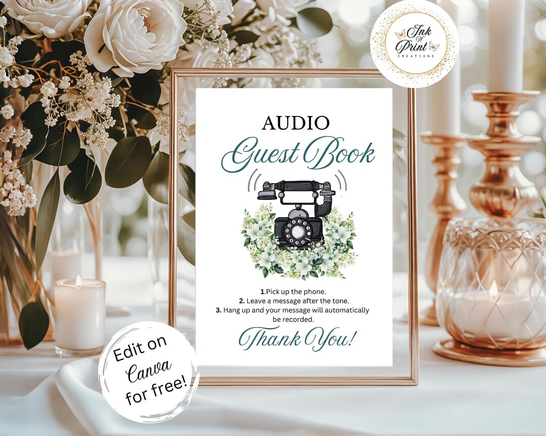 Audio Guest Book Sign, Vintage Phone Floral Design (printable Sign) - Etsy
