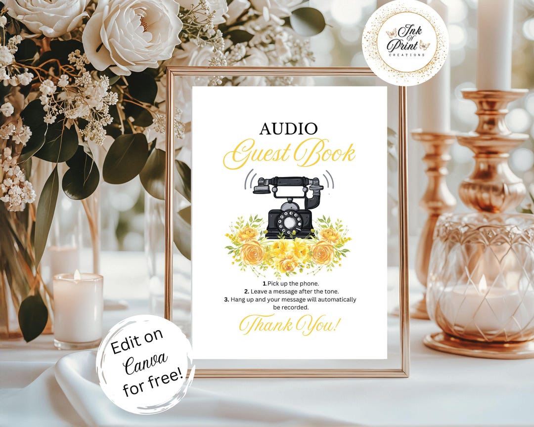 Floral Audio Guest Book Sign, Vintage Phone Design (printable) - Etsy