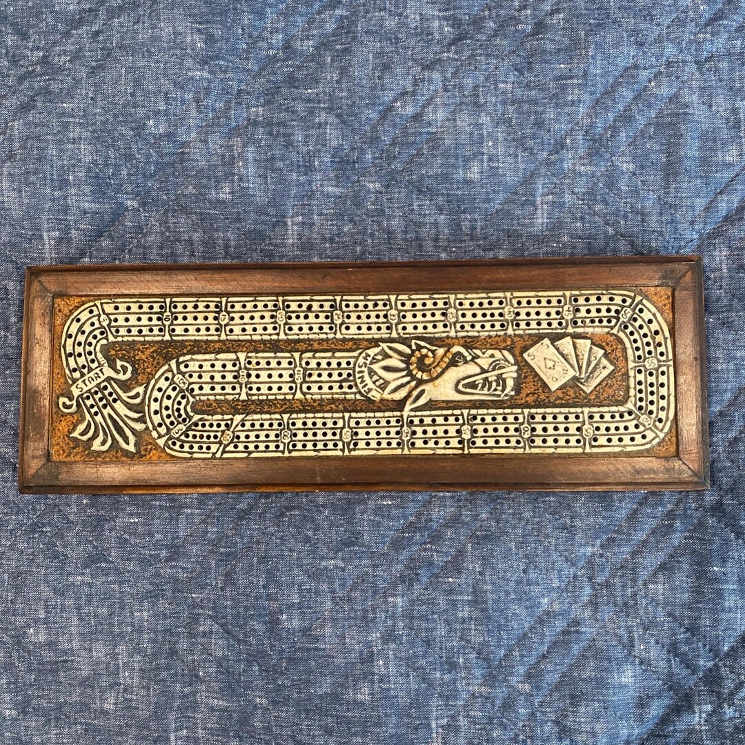 Asian/chinese Dragon Cribbage Board 16x5-1/2 White/brown Wood Frame. 3 ...