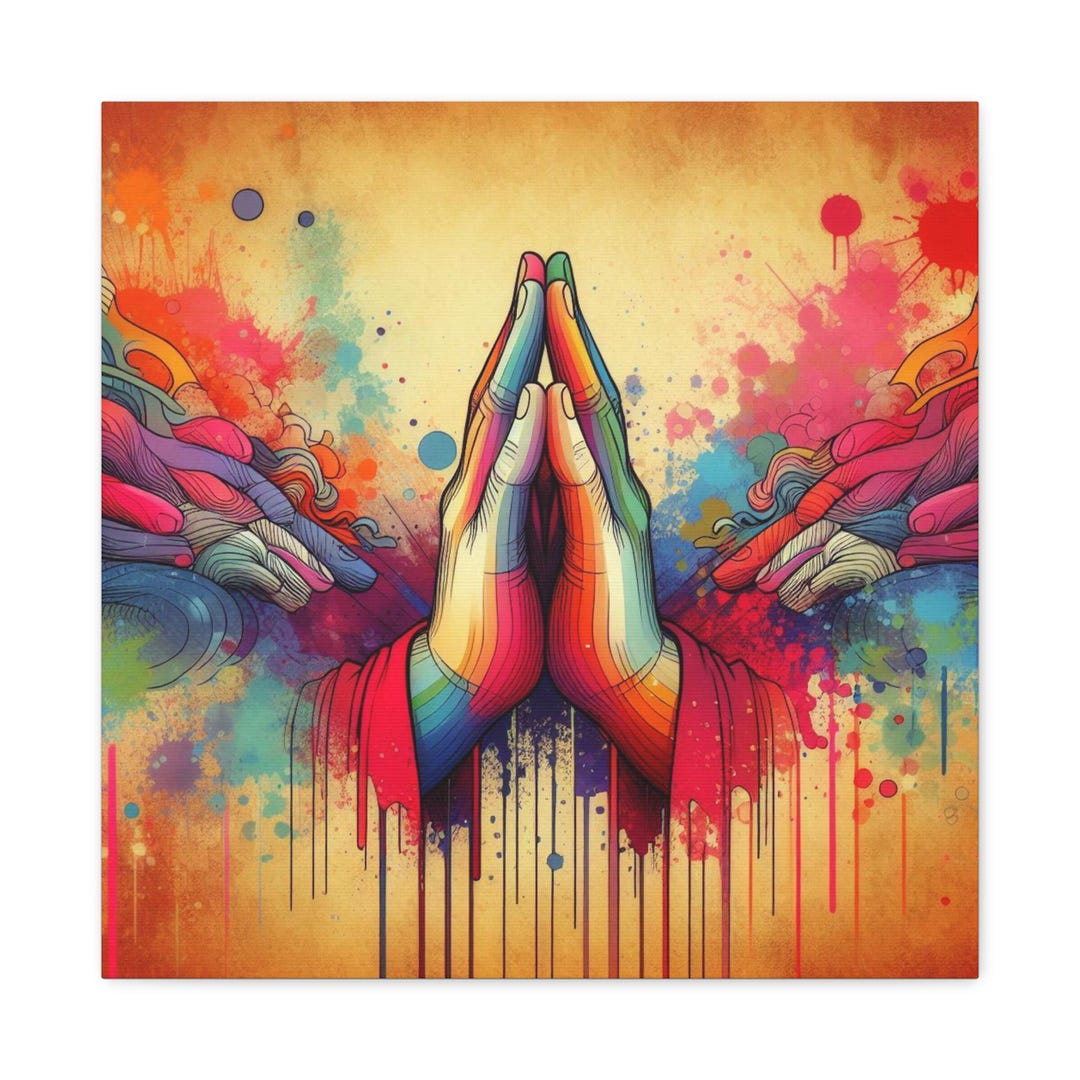 Colorful Praying Hands Canvas Art, Vibrant Wall Decor, Spiritual Home ...