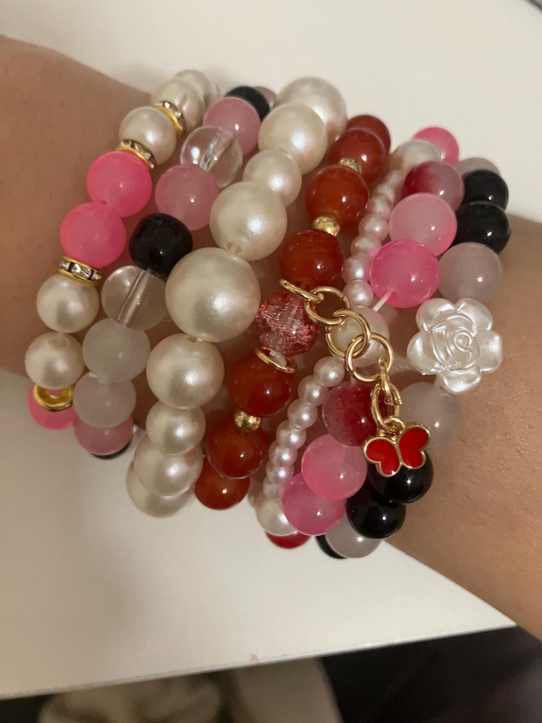 Valentines Day Beaded Bracelets 6 Pack, Red and Pink Bracelets ...