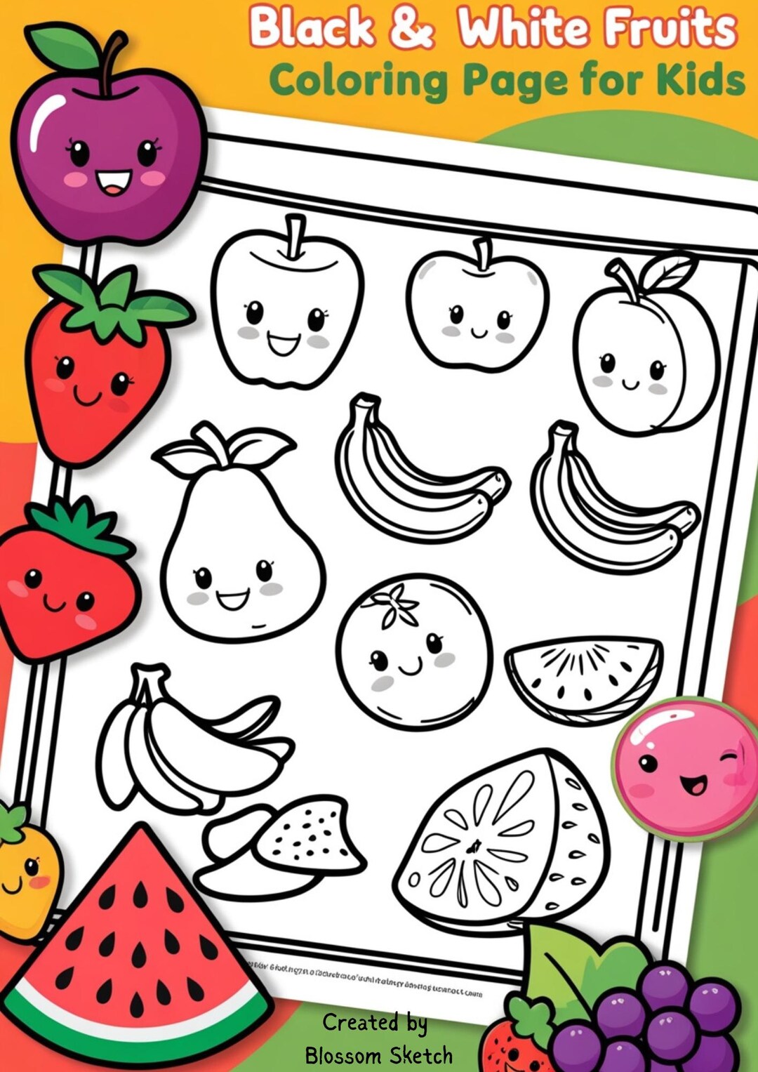 Fruits Coloring Book for Kids – 21 Printable Pages | Cute Fruit ...