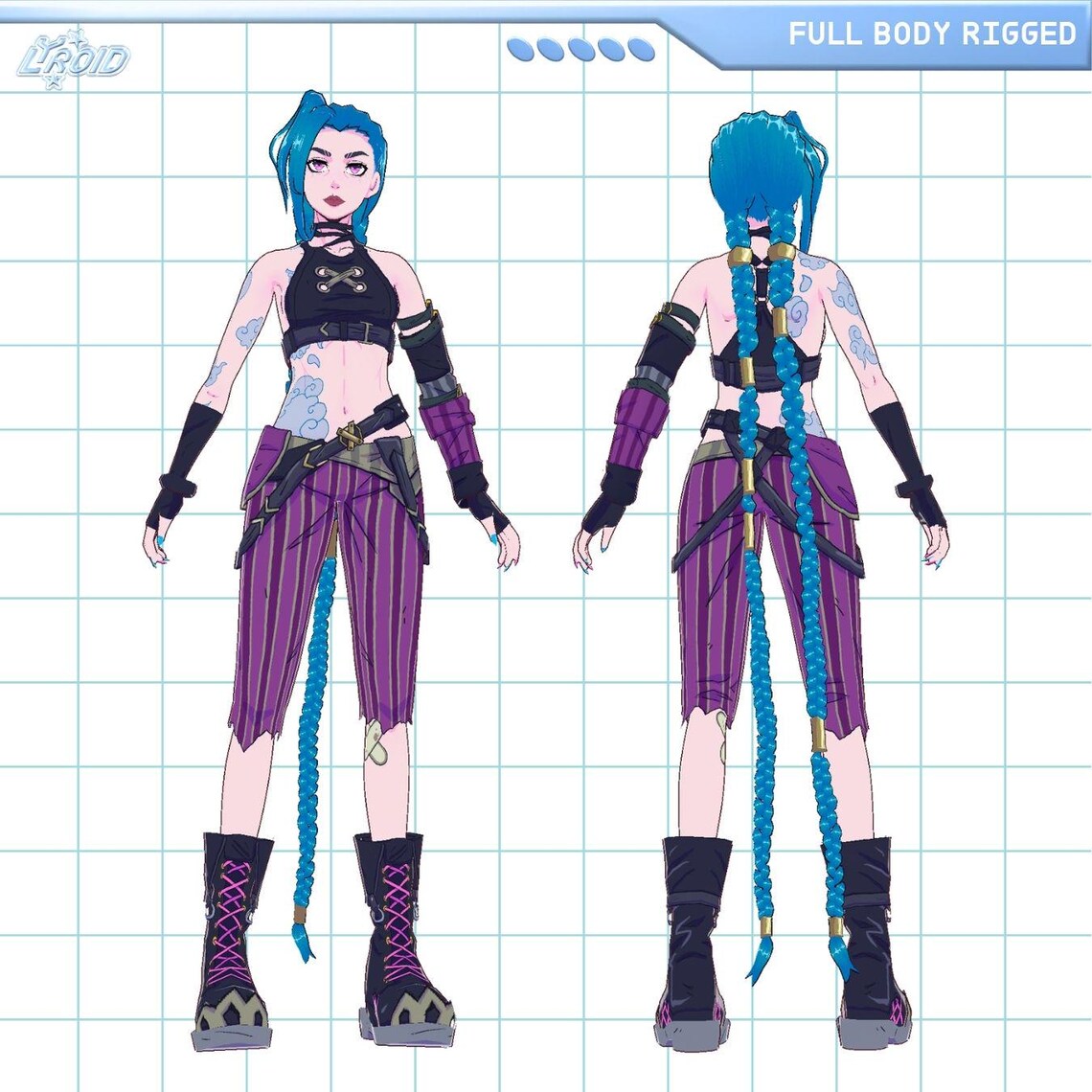 Jinx Pre-made 3D Vroid VRM Model | Vrchat Avatar | 3D Vtuber Model ...