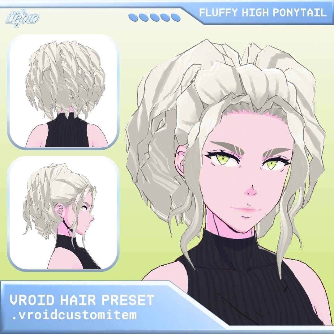 Vroid Hair Preset | Fluffy Curly High Ponytail Hairstyle With Physics | Vroid Studio ...