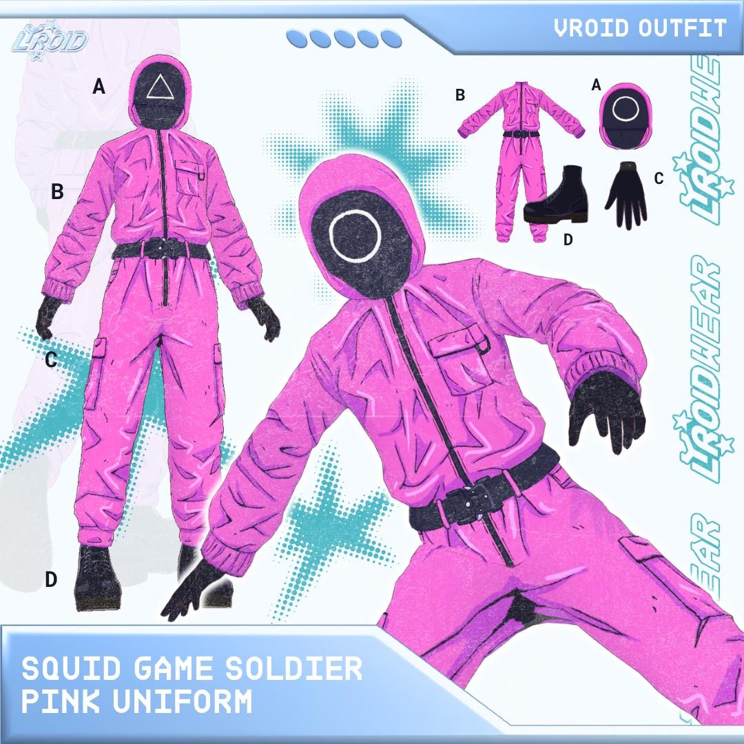 Squid Game Soldier Pink Uniform Vroid Outfit | Vroid Clothes & Textures ...