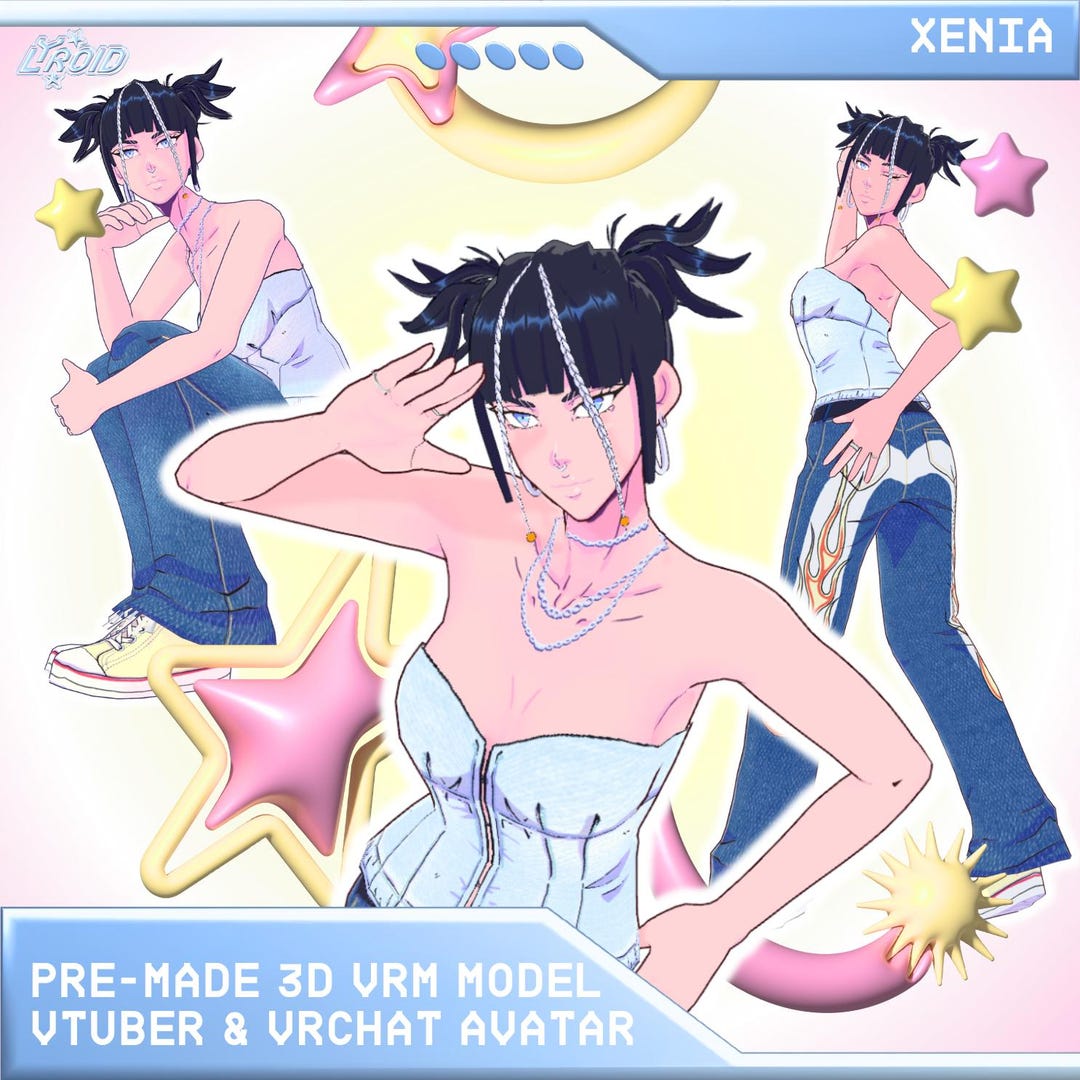 Xenia Y2K Pre-made 3D Vroid VRM Model | Vrchat Avatar | 3D Vtuber Model ...