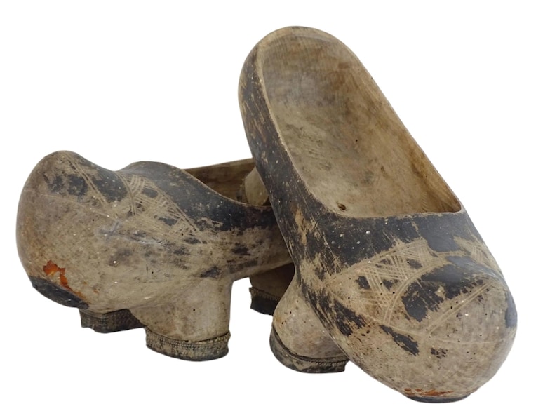 11" Vintage Spanish Cantabrian Albarcas Wooden Shoes, Old Wood Clogs ...