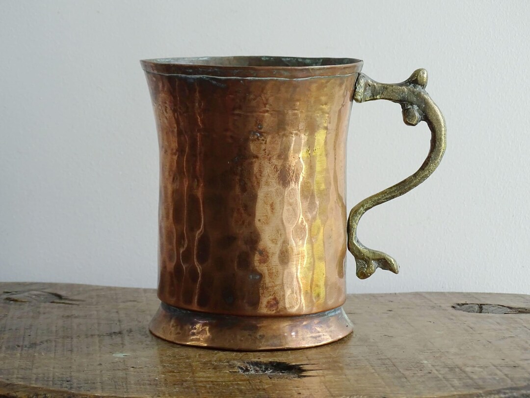 5.4 Antique Hammered Copper Tankard With Brass Handle, Copper Mug ...