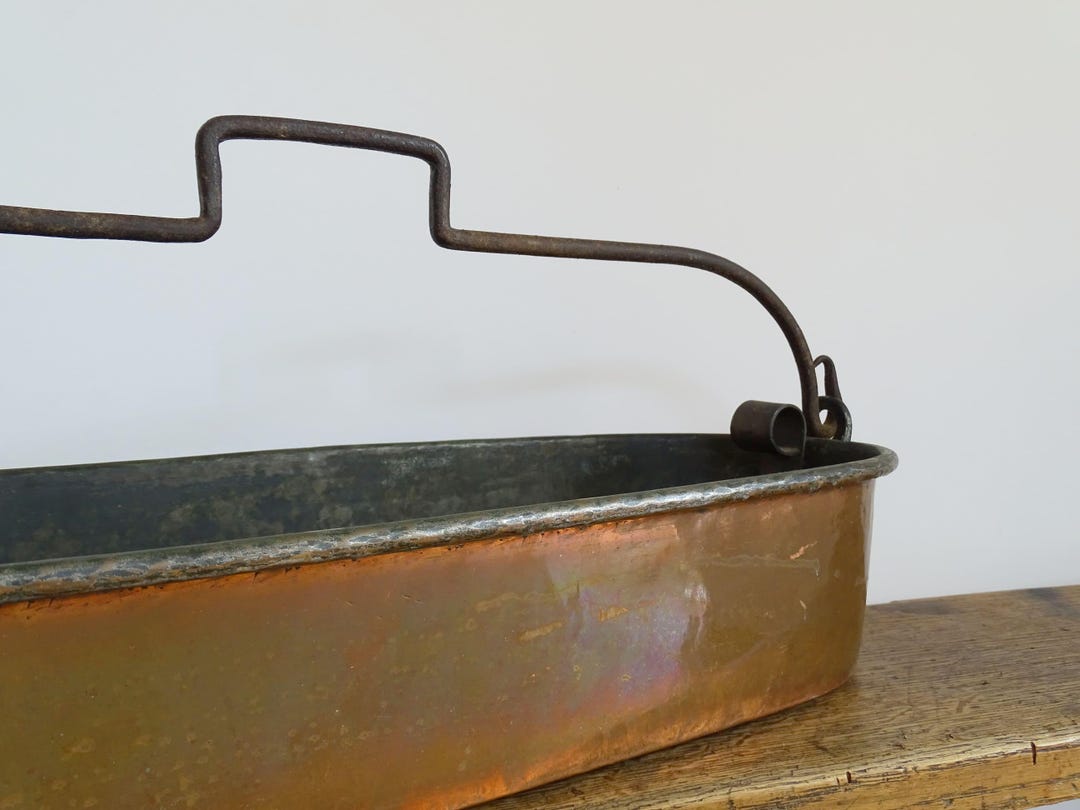22 Antique French Copper Poissonnière With Wrought Iron Handle, Fish ...