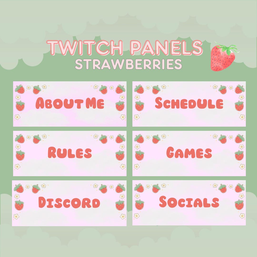 Cute Strawberry Twitch Panels | Twitch Background | Twitch Profile ...