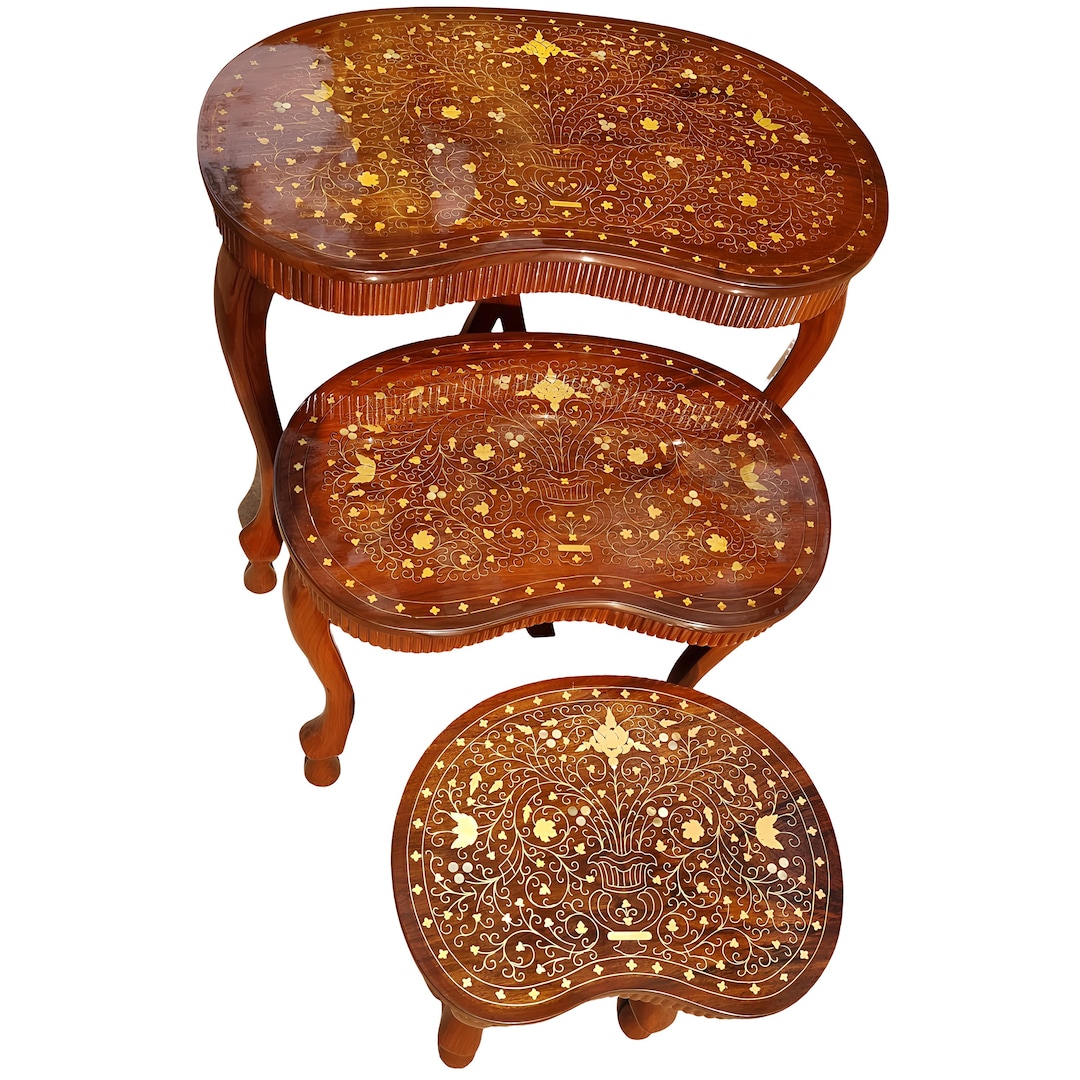 Handcrafted Sheesham Wood Nesting Tables: Inlay Accent Table Set - Etsy