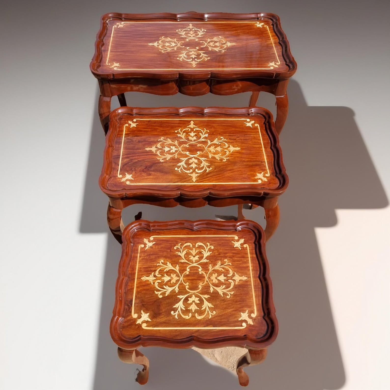 Handmade Mahogany Nesting Tables: Vintage French Inlay, Set of 3 - Etsy