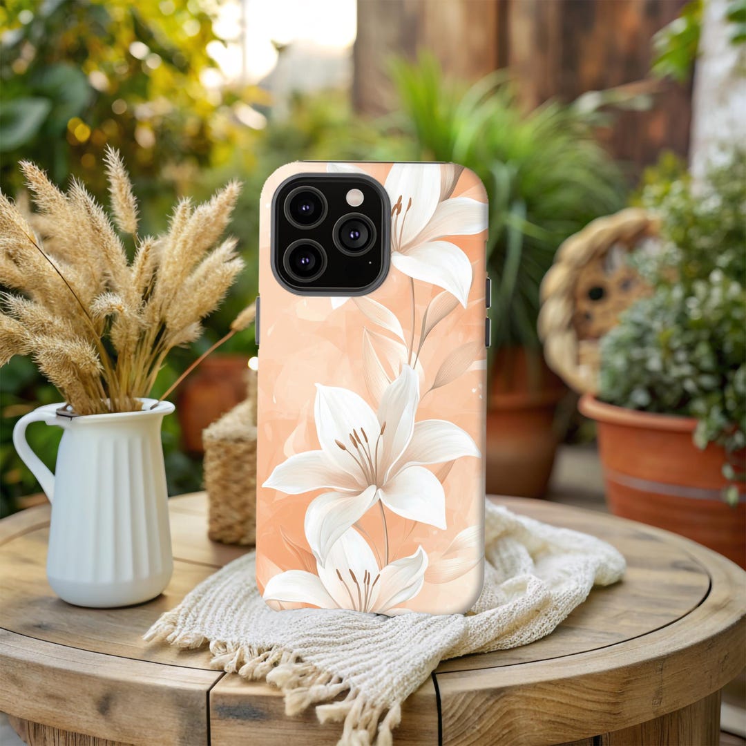 Aesthetic Peach Colored Floral Themed Phone Case for iPhone 16 15 14 Pro Samsung Galaxy S24 S23 ...