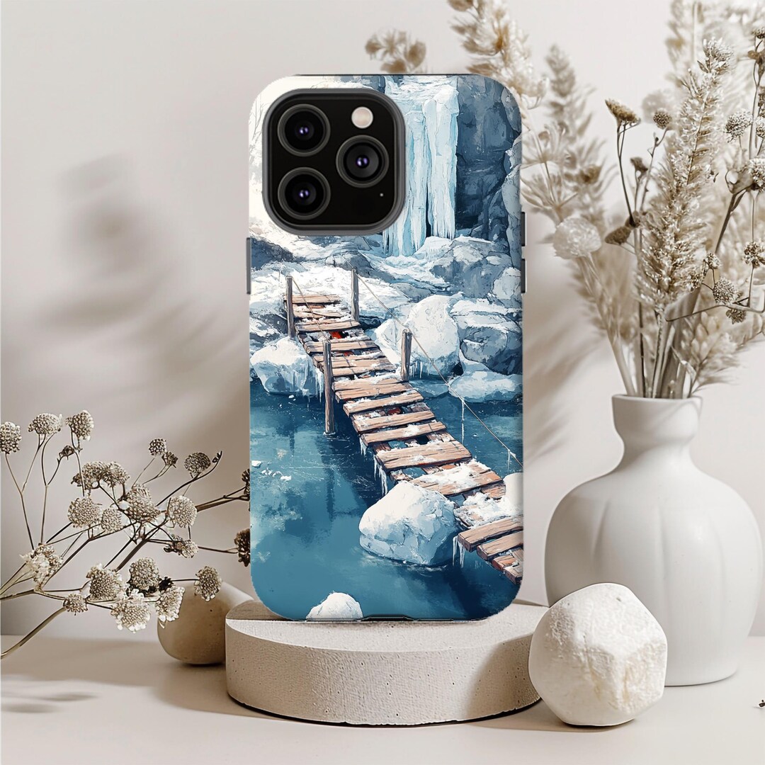 Fantasy Winter Ice Bridge Cel-shading Tough Phone Case for iPhone 16 15 ...