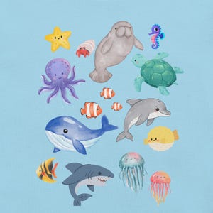 FREE DELIVERY - Fun Sea Creatures T Shirt, Ocean Animals Top, Great ...