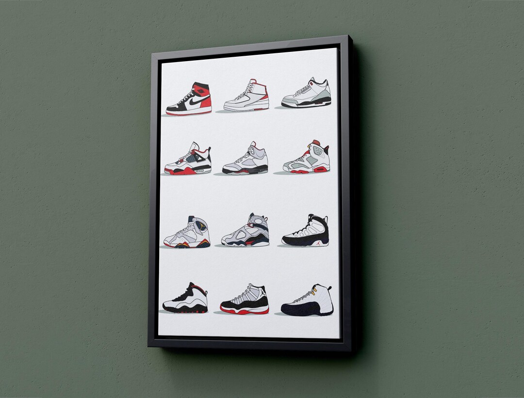 Michael Jordan Shoe Collection Retro Canvas, Vintage Sneaker Poster ...