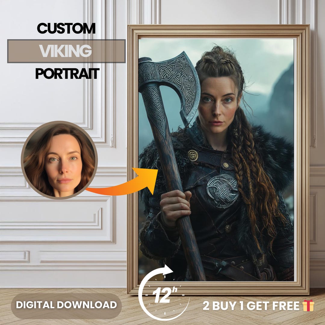 Viking Warrior Queen Portrait – Custom Shieldmaiden Painting From Photo ...