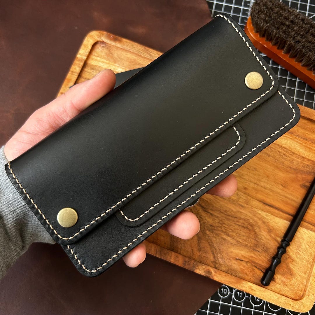 Leather Trucker Wallet With Chain Ring Black Buttero Wallet Luxury ...