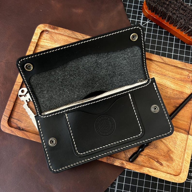 Leather Trucker Wallet With Chain Ring Black Buttero Wallet Luxury ...