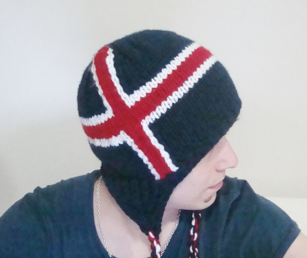 Iceland Flag Hat Hand Knitted With Ear Flap's Icelandic Winter Hats ...