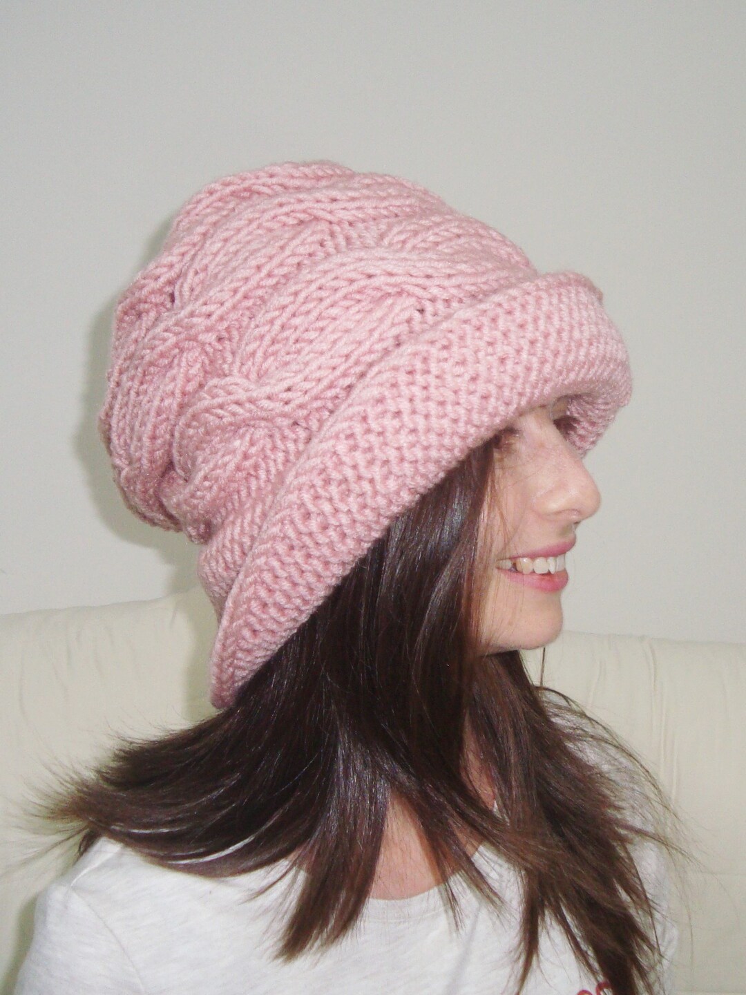 Winter Knitted Hat, With Brimmed Cloche Hat, Women's Warm Hat, Adult ...