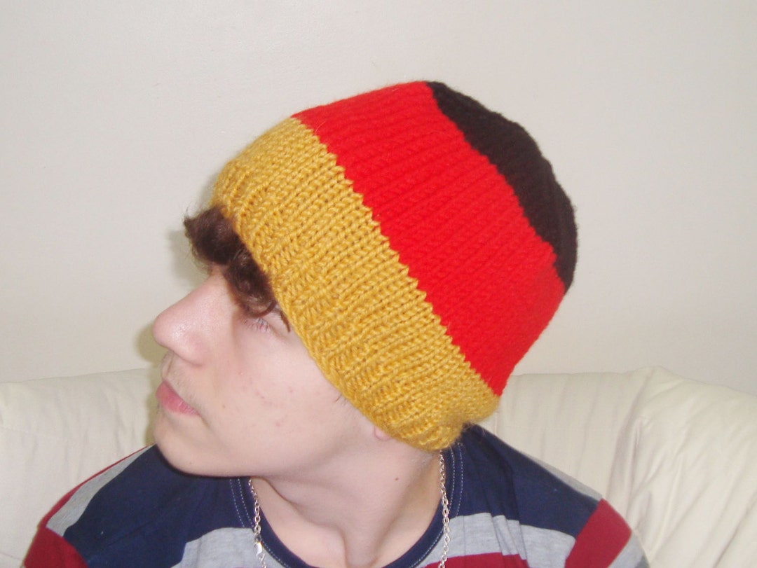 Hand Knit Germany Flag Beanie Hat: Acrylic Wool Winter Beret German ...