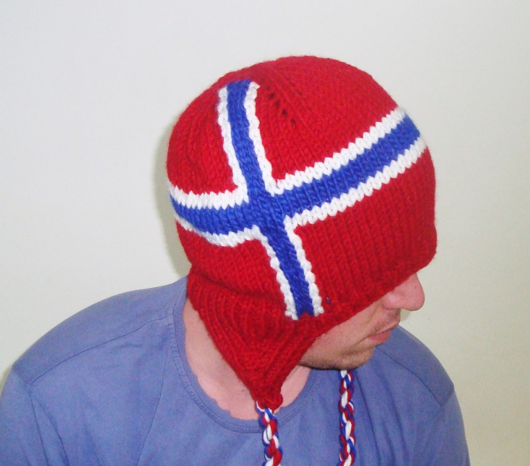 Norwegian Flag Knit Hat: Winter Ear Flap Beanie - Etsy UK