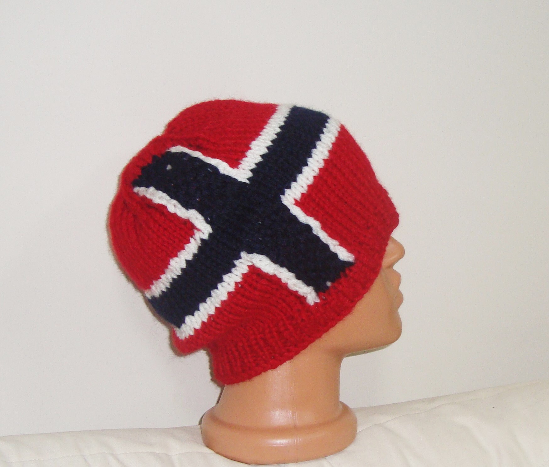 Norwegian Flag Beanie: Nordic Winter Hat, Norway Gift, Hand Knit - Etsy