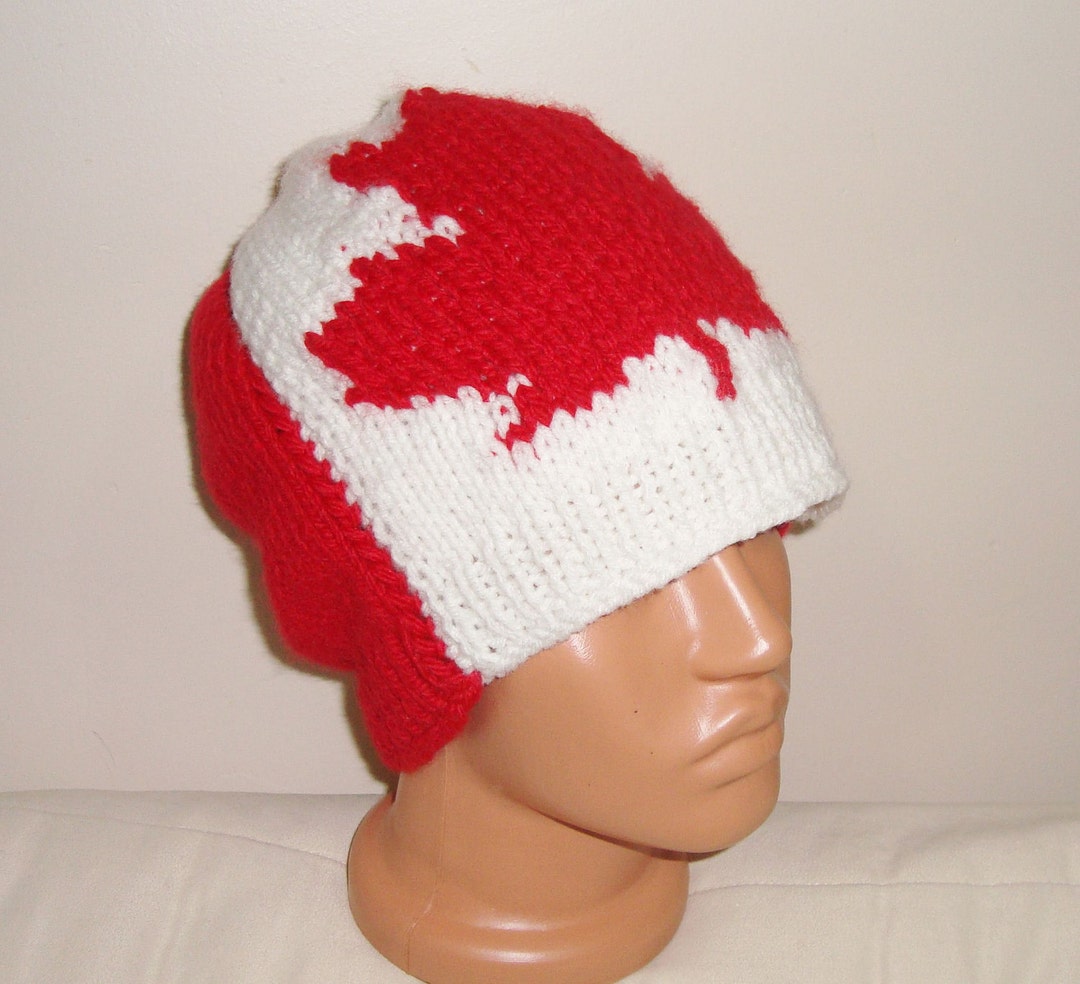 Hand-knit Canadian Flag Beanie: Acrylic Wool Winter Hat - Etsy