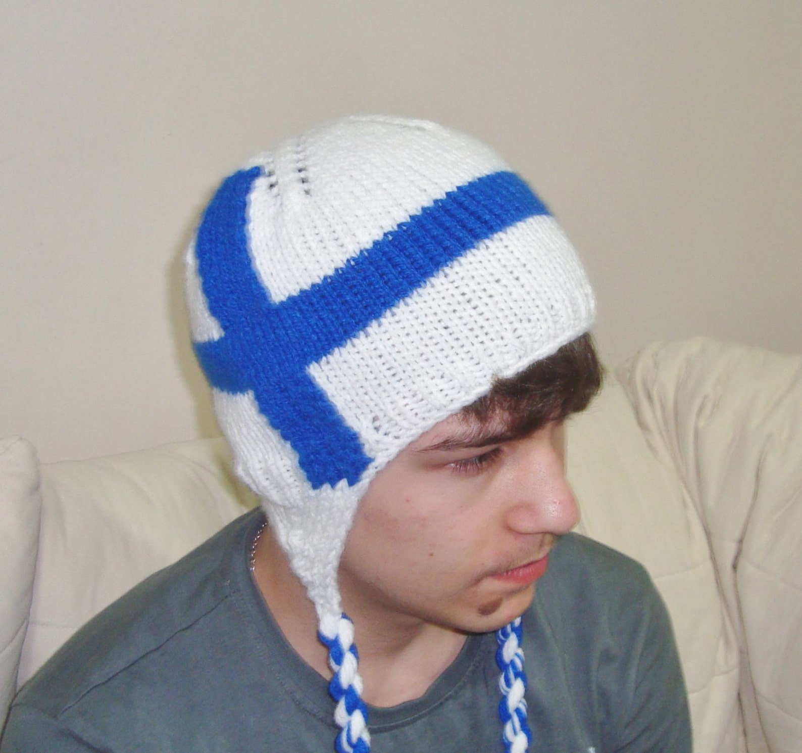 Finland Flag Beanie Hat Finnish Hat Hand Knit in Blue & White | Etsy