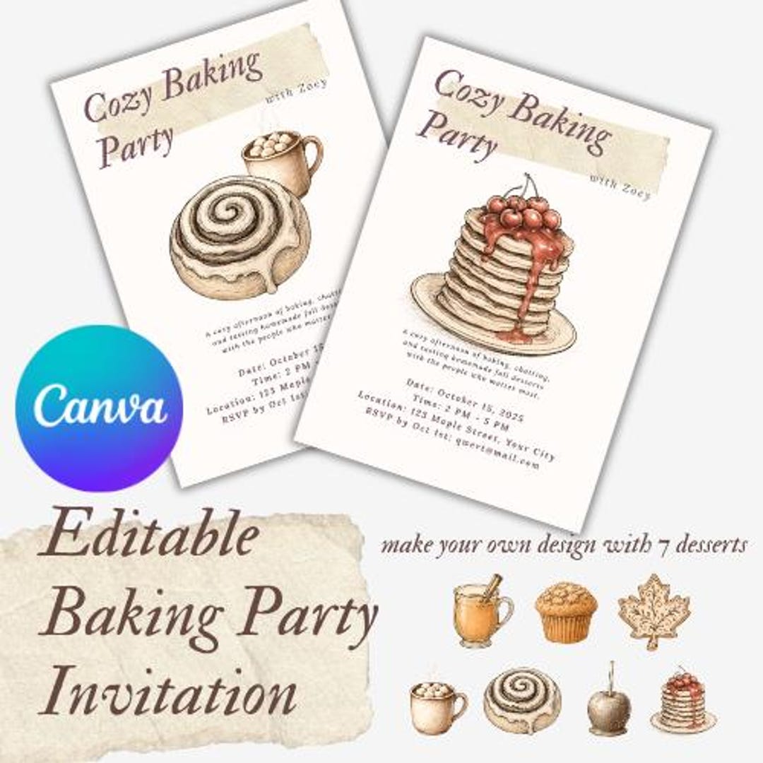 Editable Fall Baking Party Invitation | Dessert Theme (canva Template ...