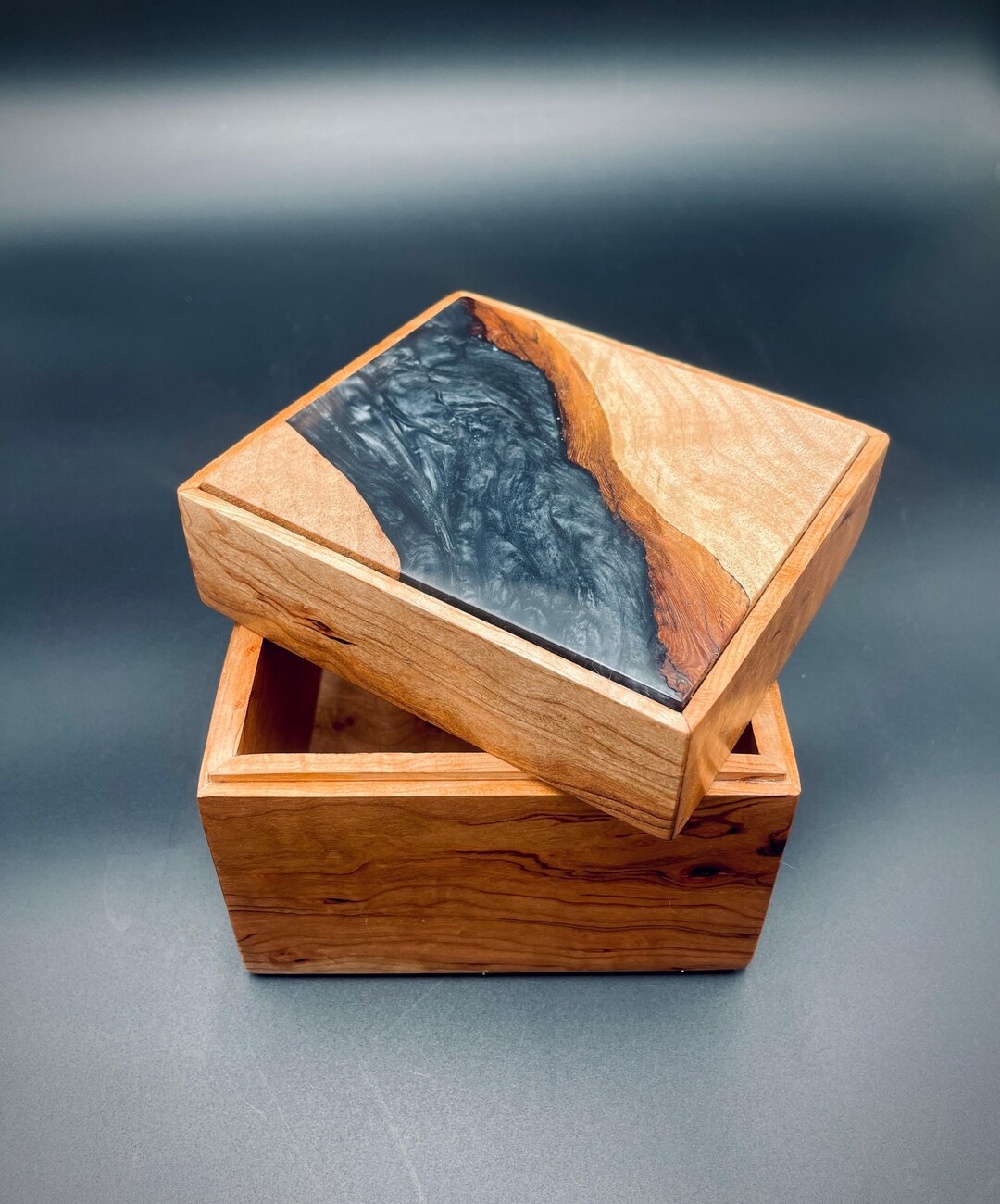 Handmade Cherry Wood Box With Black Epoxy Resin – Luxury Wood and Epoxy ...