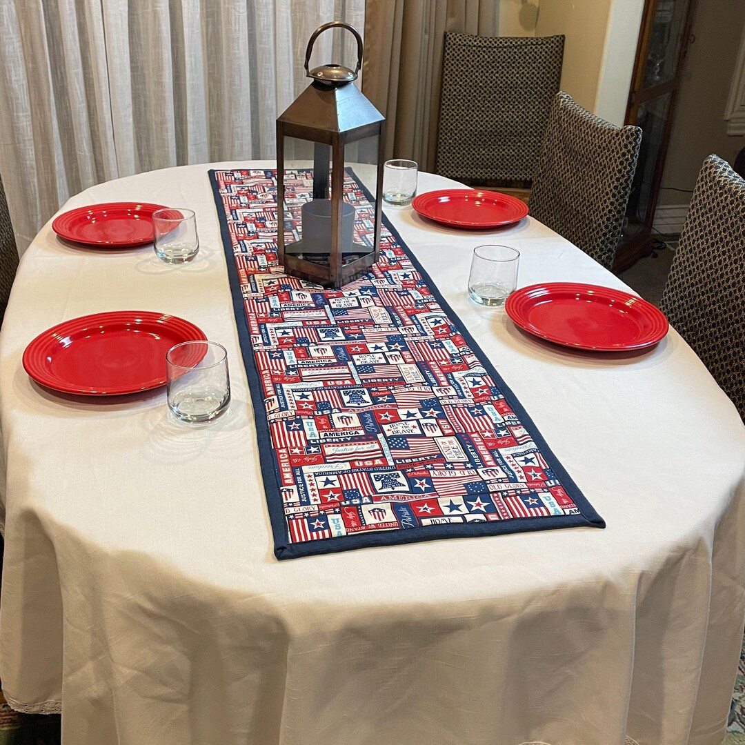 62" USA Americana Reversible Padded Table Runner - Etsy