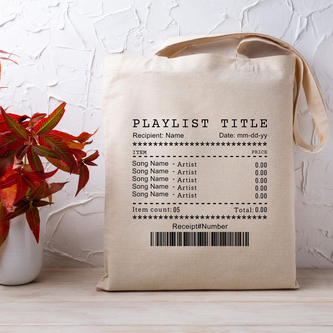 Custom Song Receipt Tote Bag, Customizable Song Playlist Bag ...