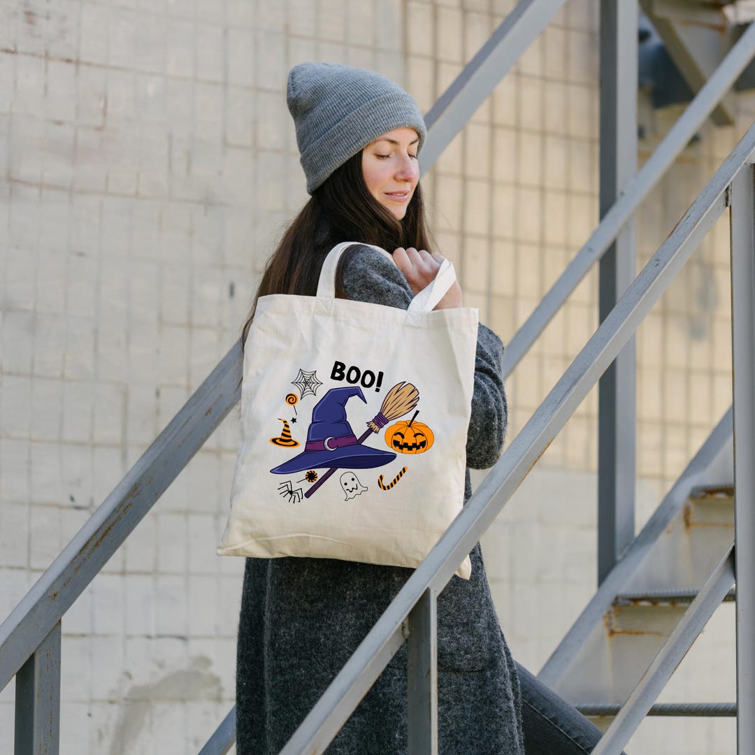 Halloween Tote Bag – Reusable Trick or Treat Bag With Witch Hat ...
