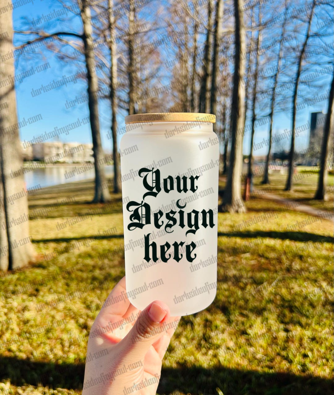 Frosted Glass Mockup, Libby Glass Mockup, 16oz. Glass Mockup, Nature ...