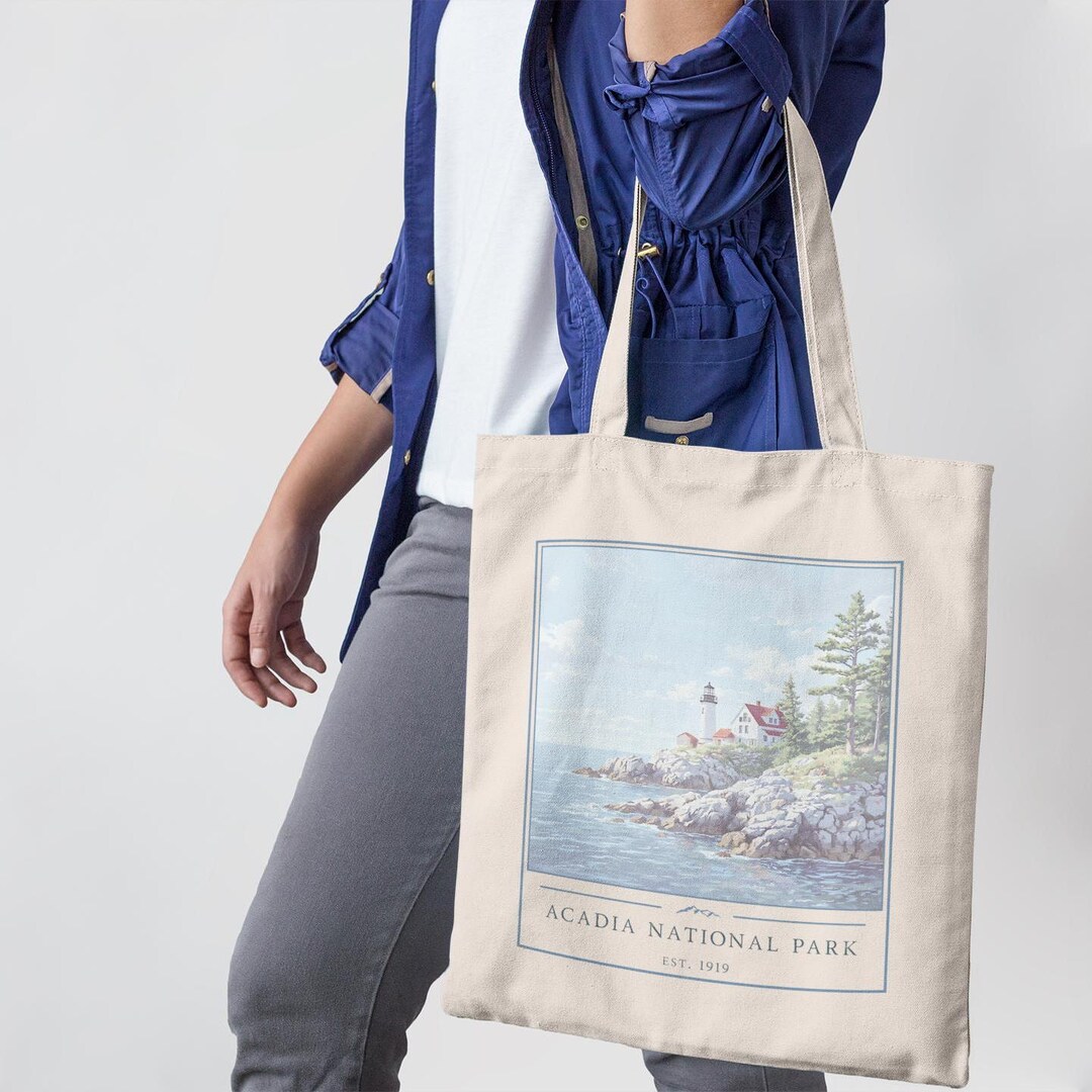 Acadia National Park Reusable Canvas Tote Bag | Maine Tote Bag - Etsy