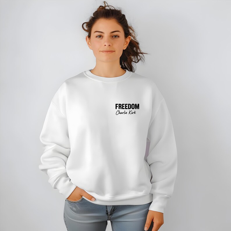 Freedom Charlie Kirk Script Chest Sweatshirt, Minimalist Patriotic ...