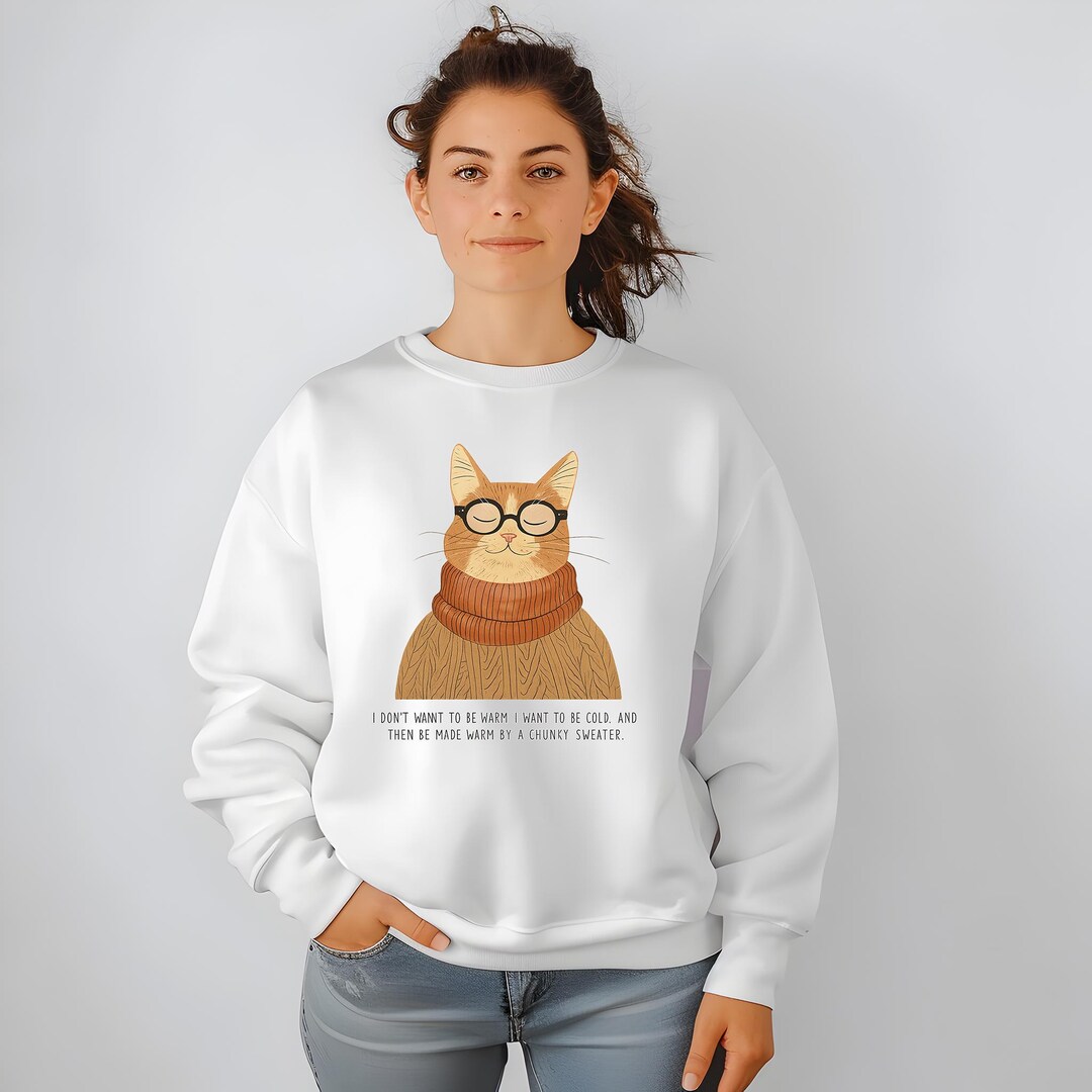 Cozy Cat in Sweater Sweatshirt, Cute Cat Lover Hoodie, Autumn Kitty ...