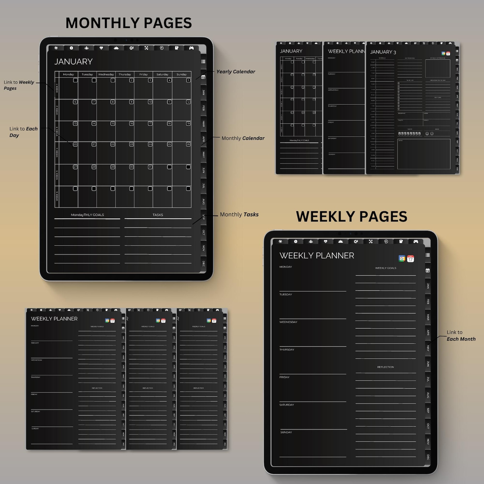 Dark Mode Digital Planner 2025 2026 Undated iPad Planner Goodnotes ...